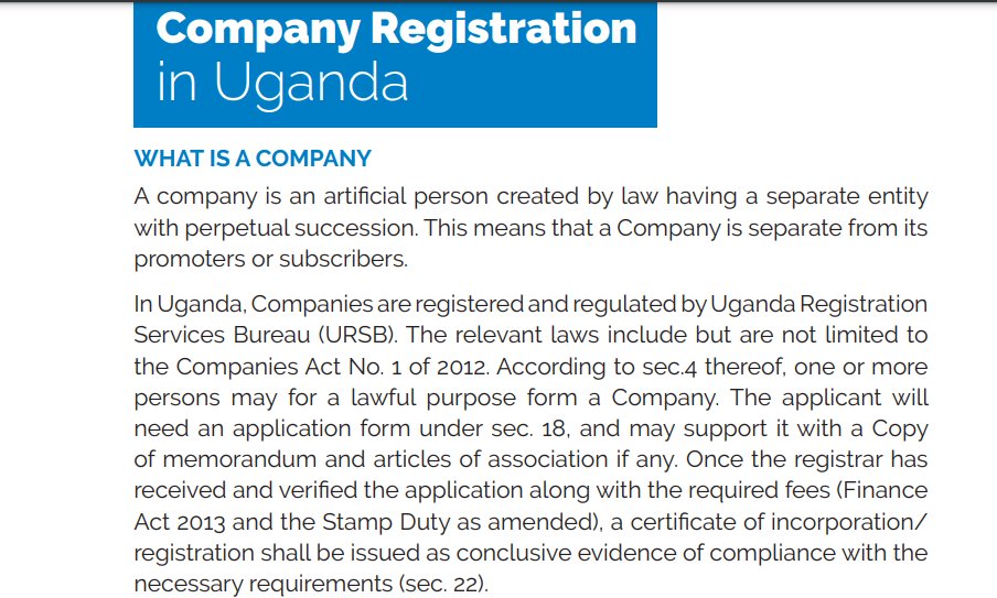 HOW DO YOU REGISTER YOUR COMPANY IN UGANDA. NB: It is important to ...