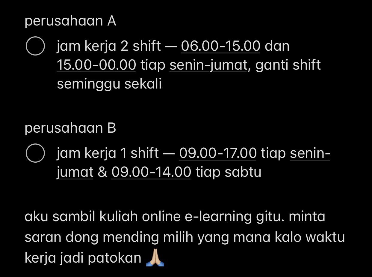 BACA RULES DI (bit.ly/worksfess) on Twitter: "Work! Boleh minta saran aku harus pilih yang mana ...