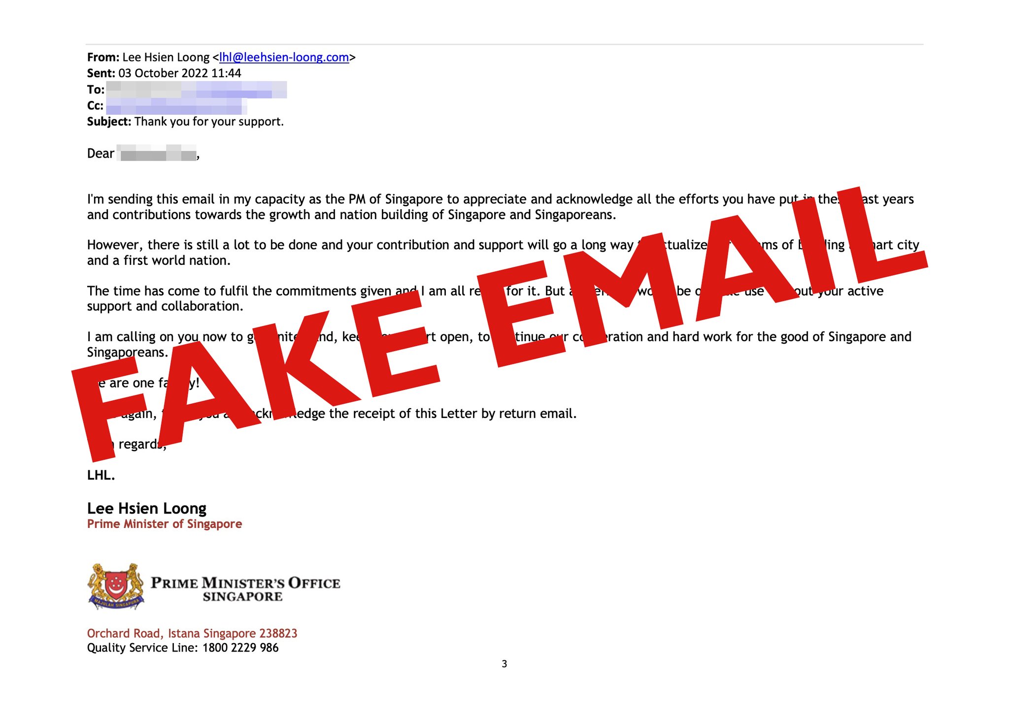leehsienloong on Twitter: "Fake emails purportedly from me are circulating online again. If you ...