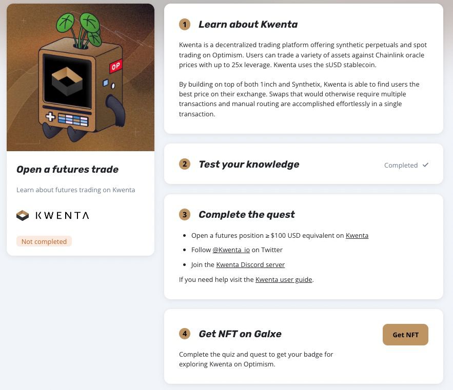 Phạm Ninh on Twitter: "Series săn NFT Optimism Quest hiện đã đến phần 8 với dự án Kwenta Truy ...