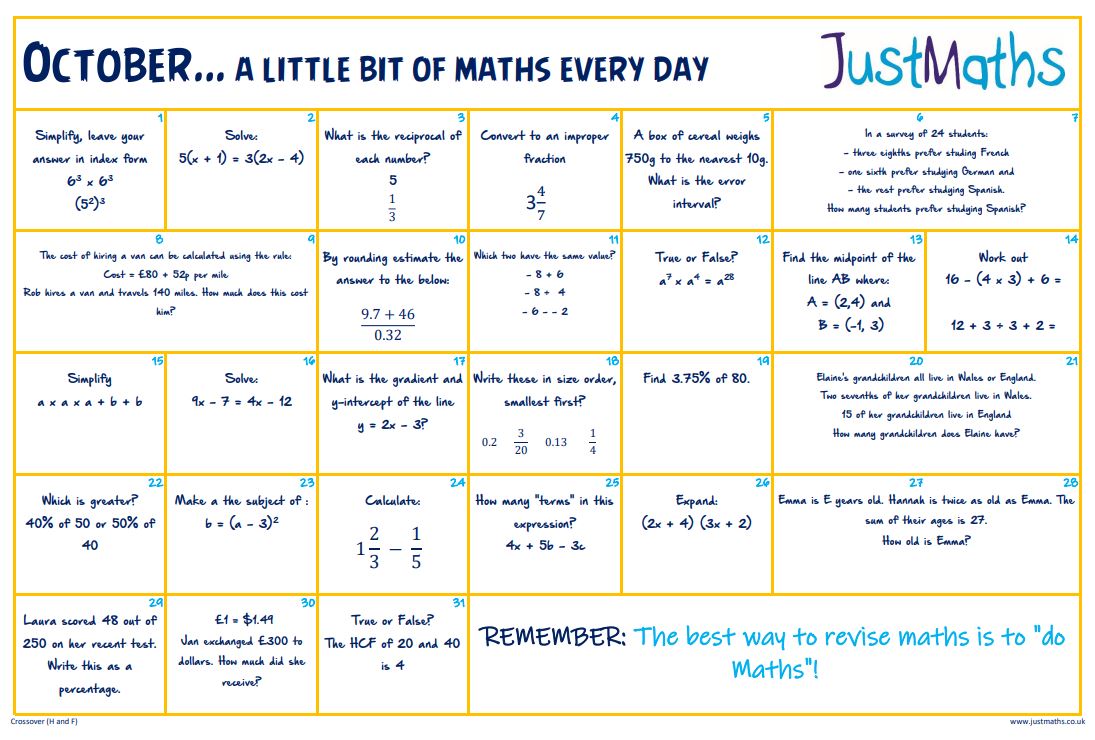 Ladybridge High on Twitter: "Here are the @Just_Maths calendars for ...