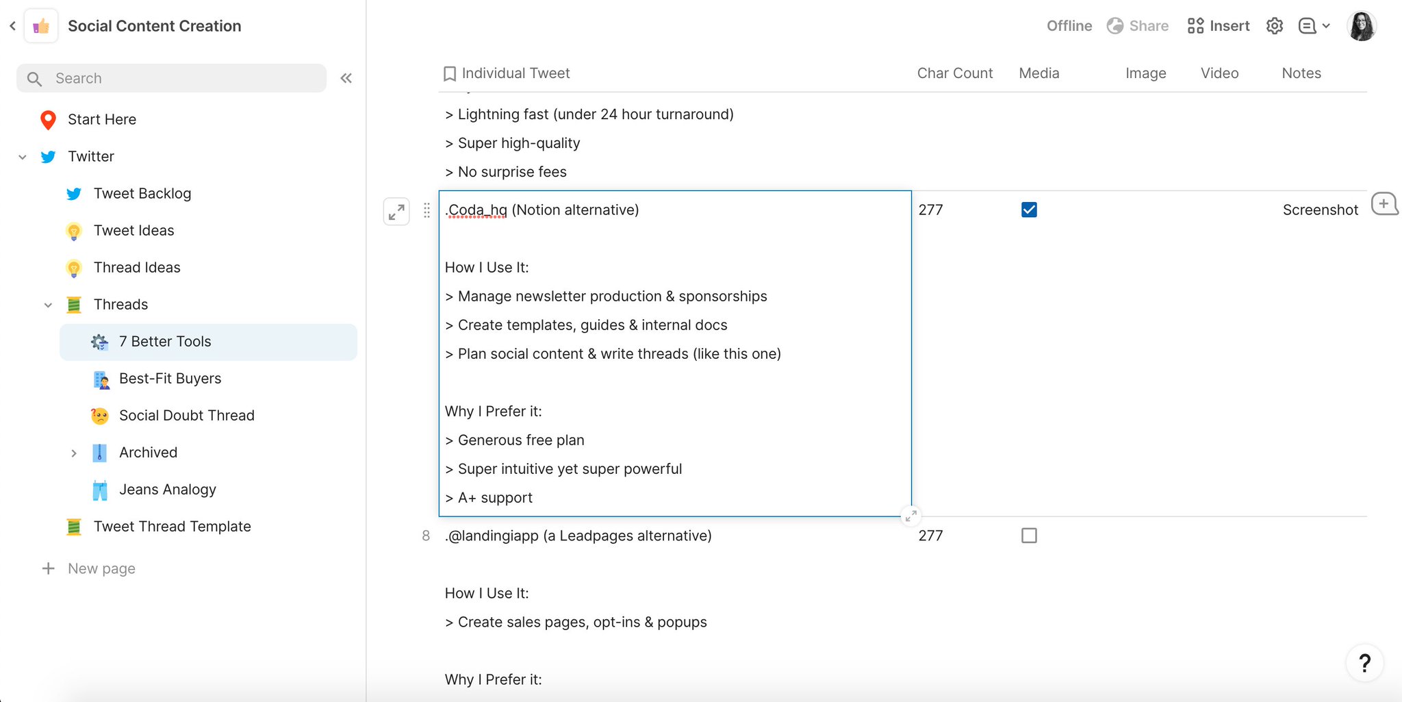 Katelyn Bourgoin ⚡️ on Twitter: "5. @Coda_hq (Notion alternative) How I Use It: > Manage ...