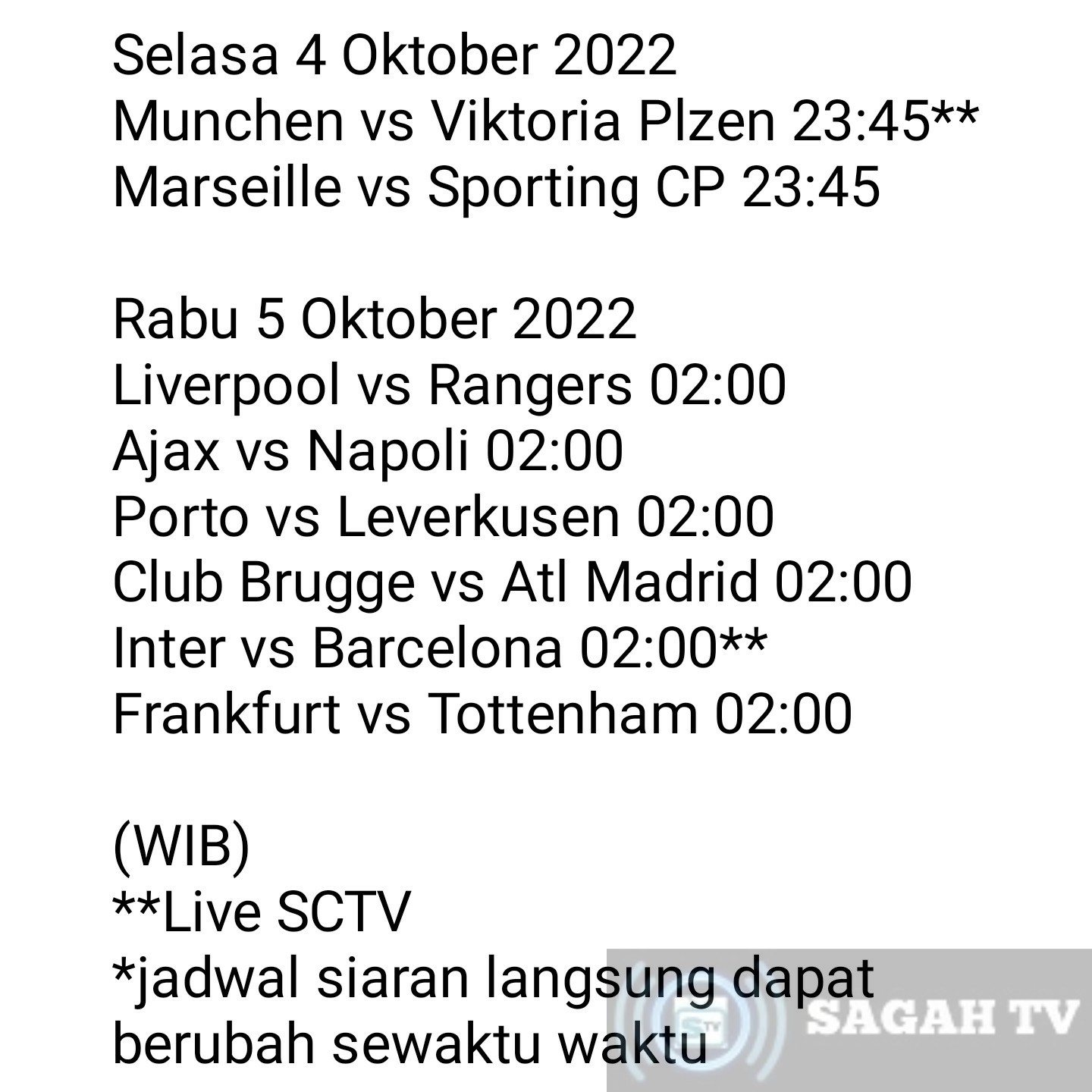 sagahtvlive on Twitter: "#UEFA Champions League 2022-2023 Matchday 3 https://t.co/GhzGWlnQAs ...