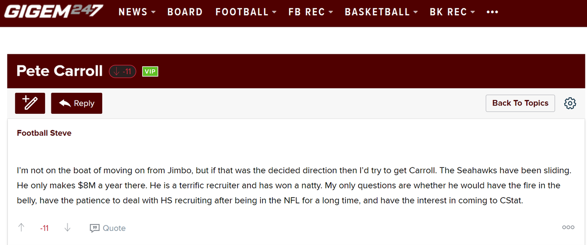 Message Board Geniuses on Twitter: "#TexasAM Head Coach Hot Board Version 1.0: 1. Pete Carroll # ...