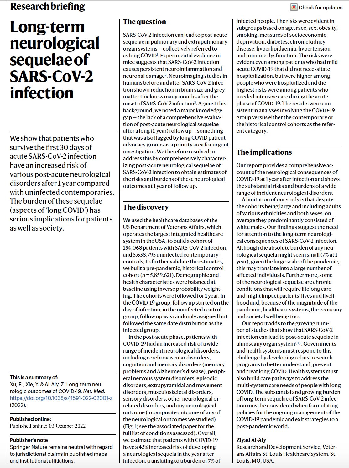 Eric Topol on Twitter: "🆕@NatureMedicine Comprehensive analysis of #LongCovid neurologic ...