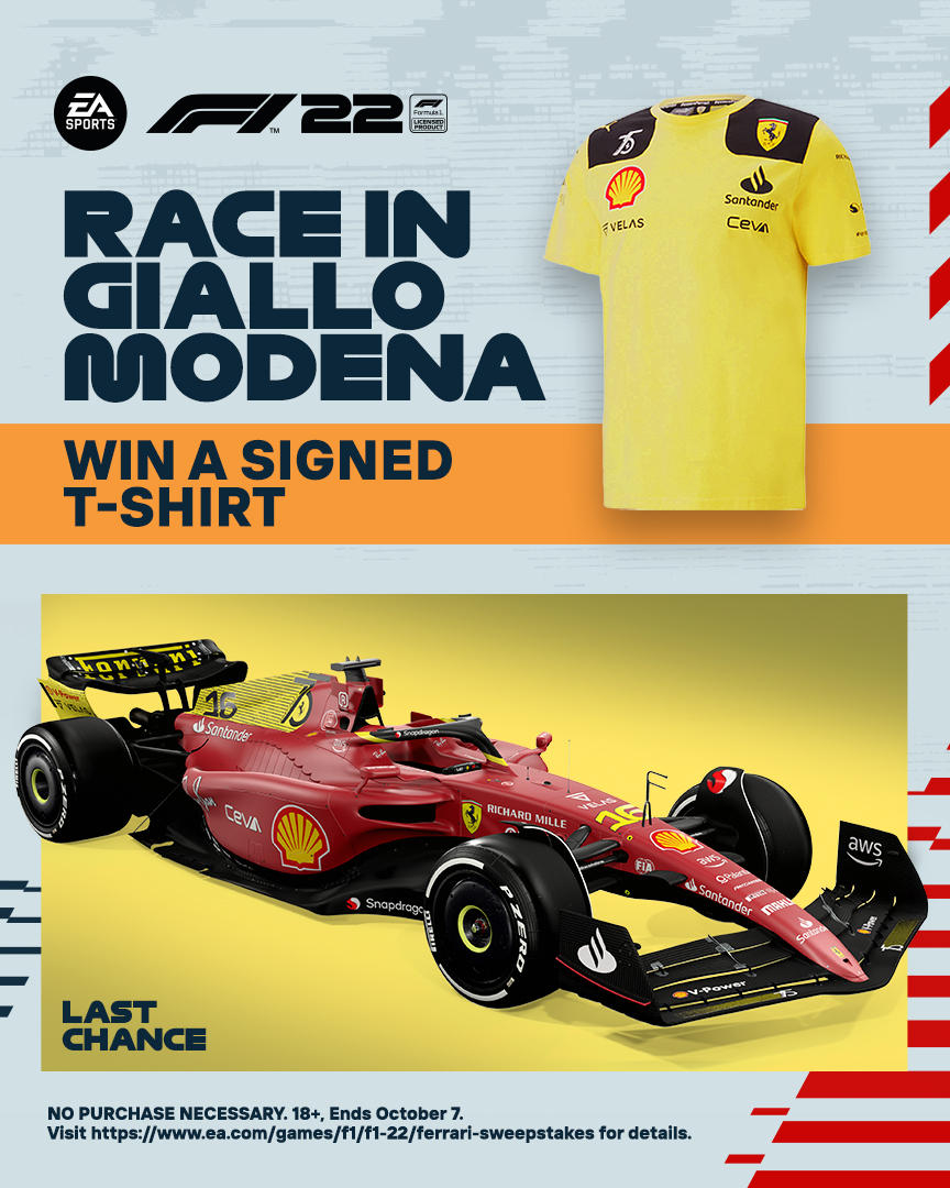 EA SPORTS F1® 22 on Twitter: "We have two @ScuderiaFerrari Giallo Modena shirts to give away ...