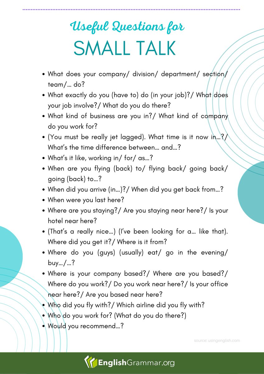 English Grammar on Twitter: "Do you struggle with making small talk? Here are some questions you ...