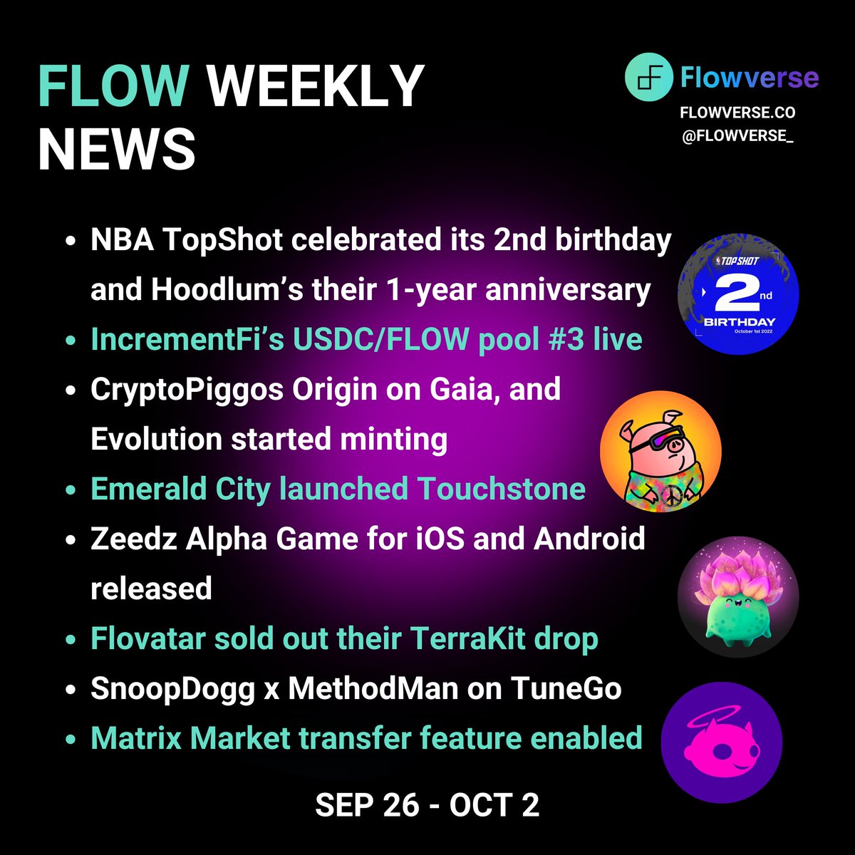 Digiknowassets👽🅰️🌊 on Twitter: "RT @flowverse_: 📰 Weekly Recap for @flow_blockchain Sep 26 - Oct ...