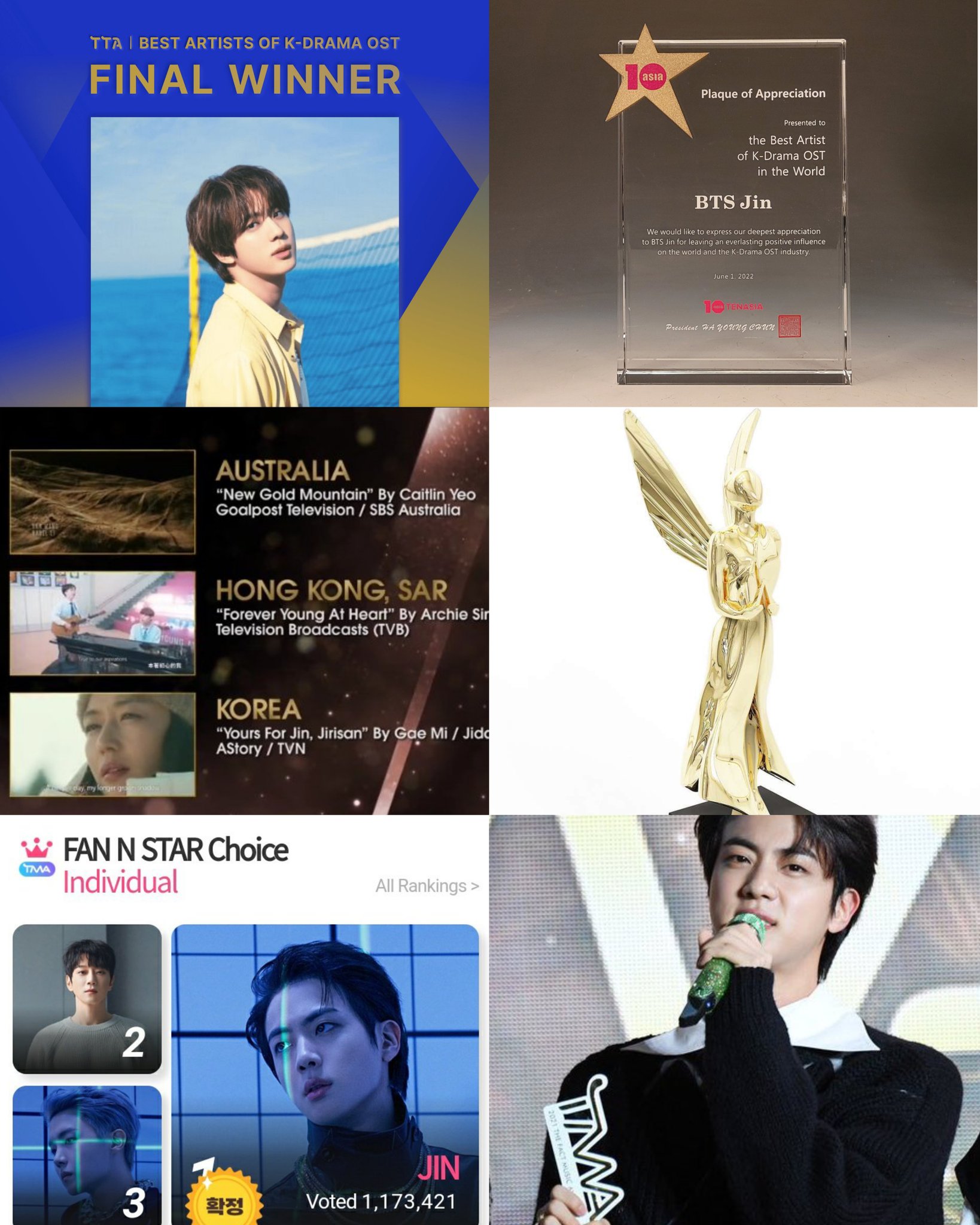 hope⁷ on Twitter: "SEOKJIN AWARDS THIS YEAR!! 🏆 TTA’s Best Artist of K-drama OST in the World 🏆 ...