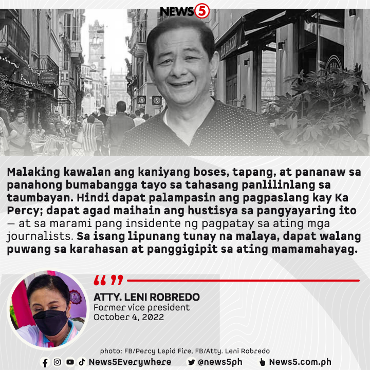 News5 on Twitter: ""MALAKING KAWALAN ANG KANIYANG BOSES, TAPANG, AT PANANAW" Nagpahayag ng ...