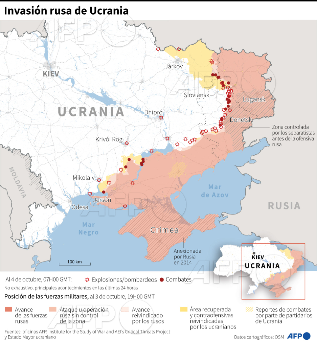 Agence France-Presse on Twitter: "🇺🇦🇷🇺 Mapa con la situación del conflicto en Ucrania al 4 de ...