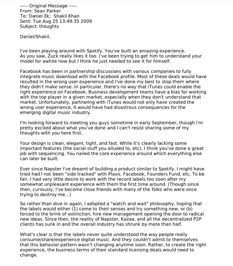 Jon Erlichman on Twitter: "A decade later, he invested in Spotify after sending a 1,600 word ...