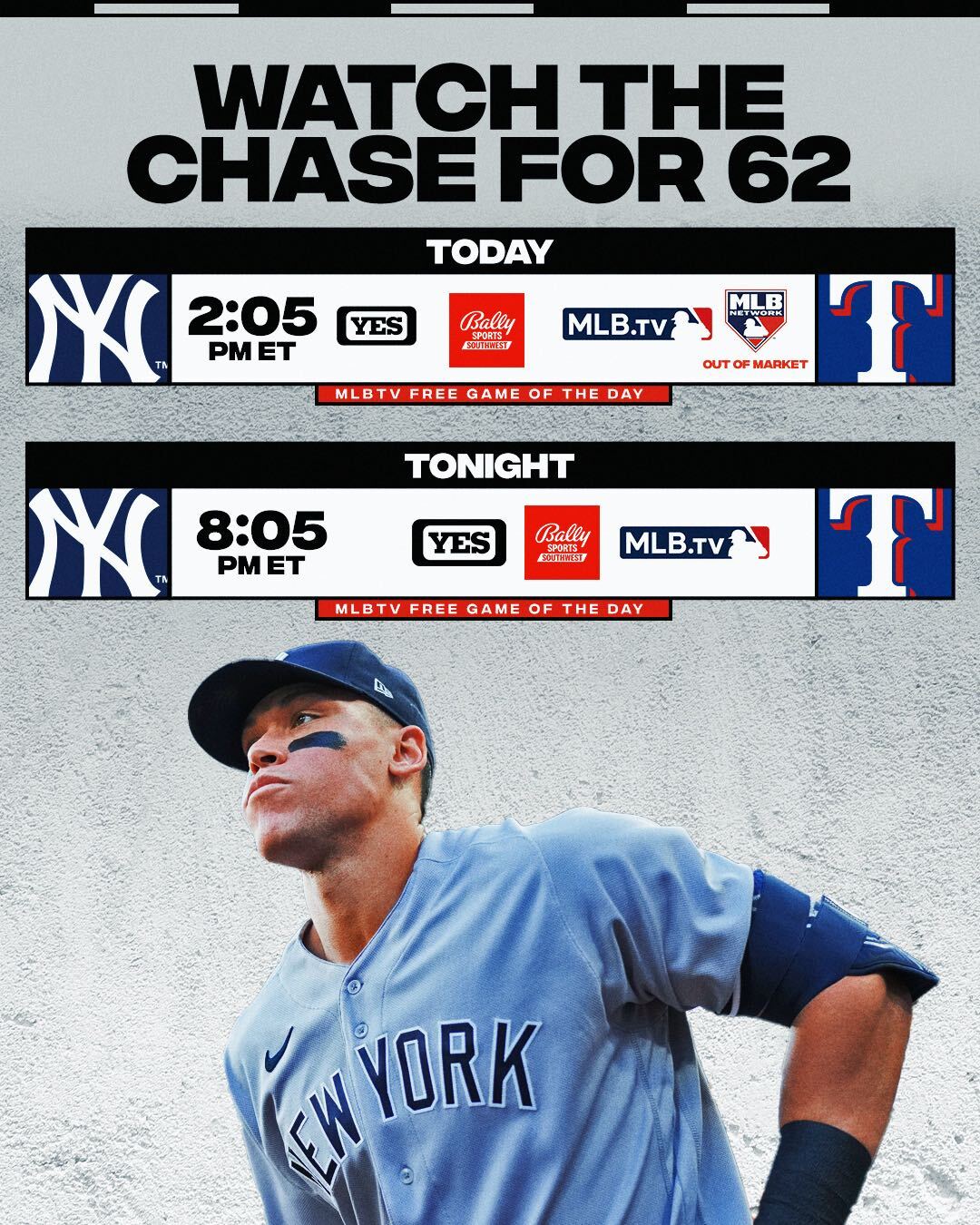 MLB on Twitter: "Will history be made today? Watch #AaronJudge in doubleheader action. https://t ...