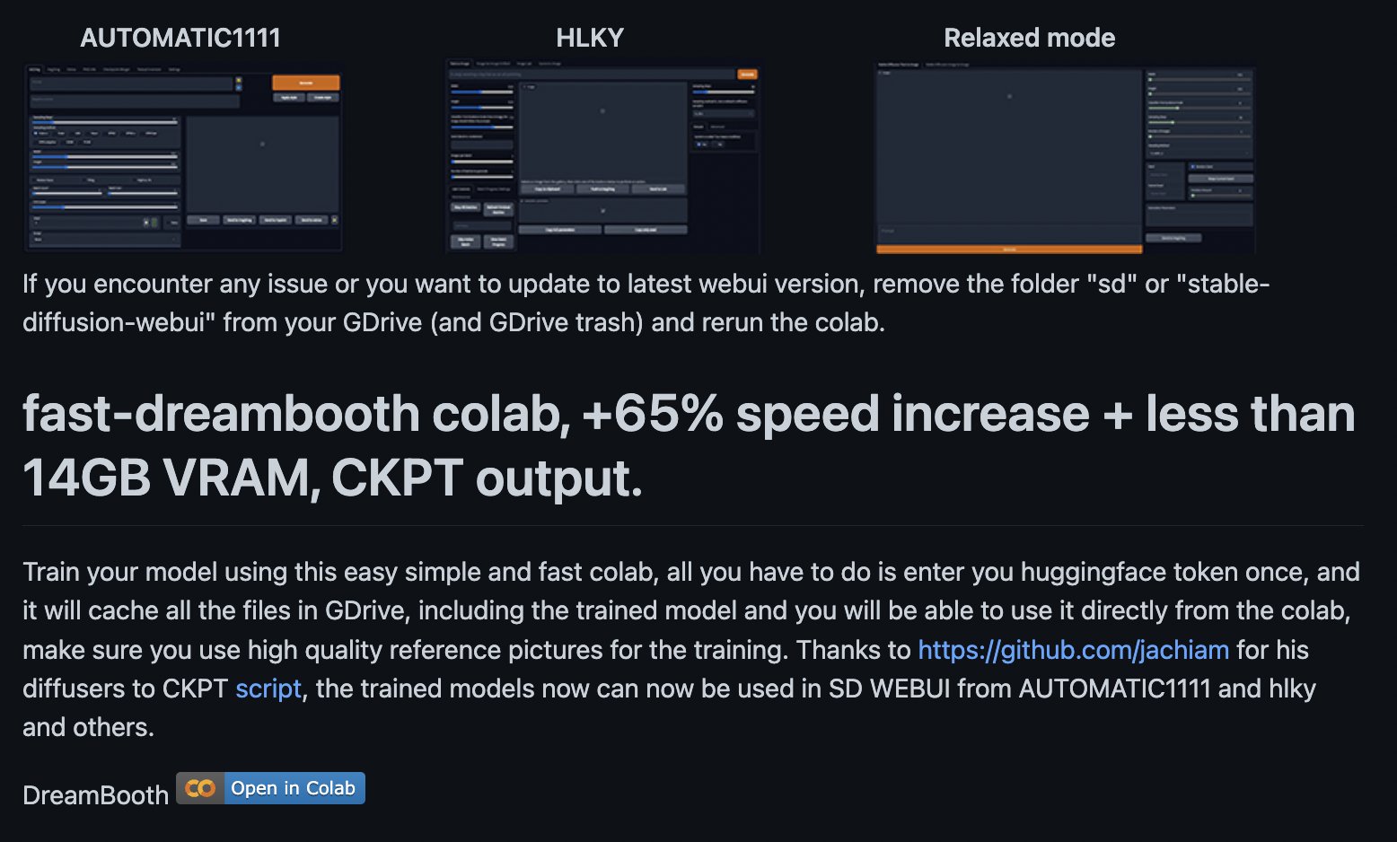 AK on Twitter: "fast-dreambooth colab, +65% speed increase + less than 14GB VRAM, CKPT output ...
