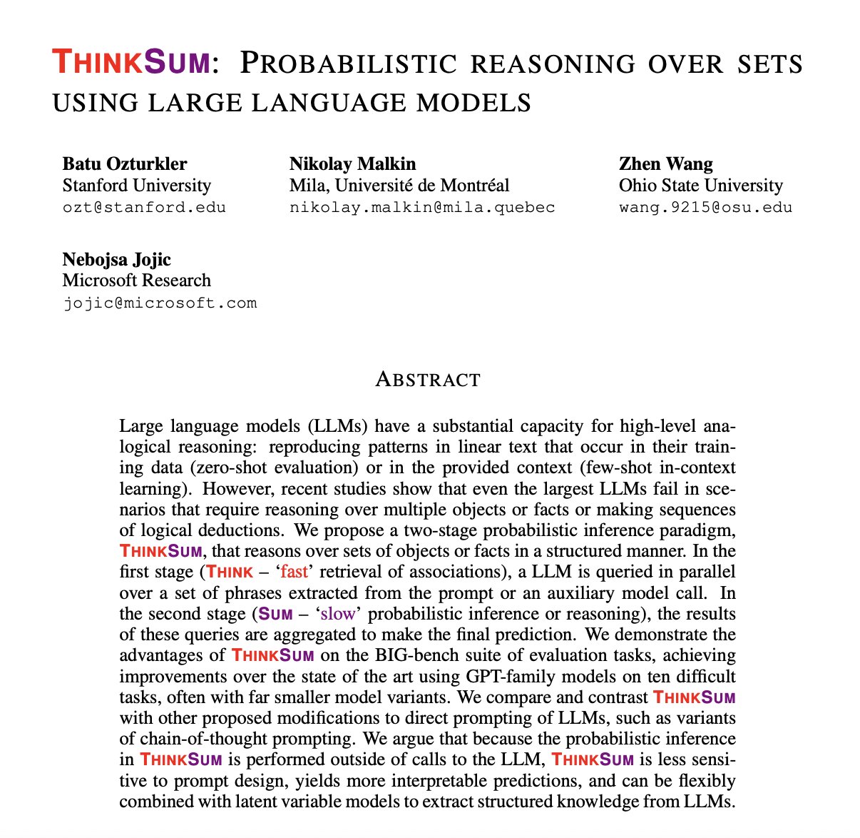 AK on Twitter: "ThinkSum: Probabilistic reasoning over sets using large language models abs ...