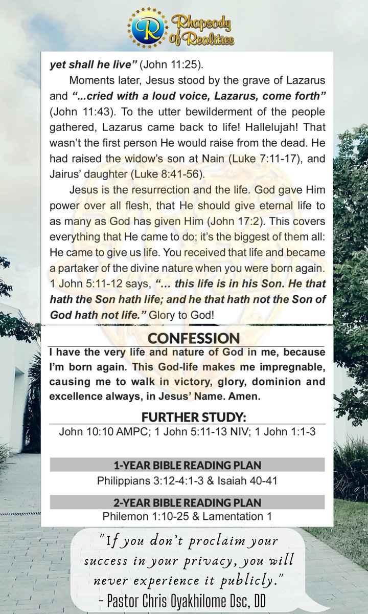 Rhapsody of Realities Daily Devotional on Twitter: "#ROR 𝐓𝐨𝐝𝐚𝐲! 🤗 📥 JESUS IS THE LIFE http://app ...