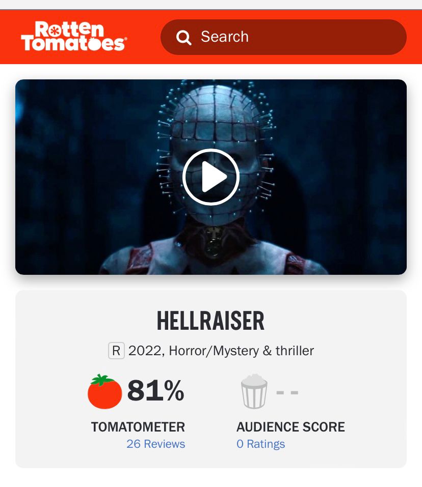 The Horror Lover on Twitter: "El reinicio de #HELLRAISER se estrena en Rotten Tomatoes con un 81 ...