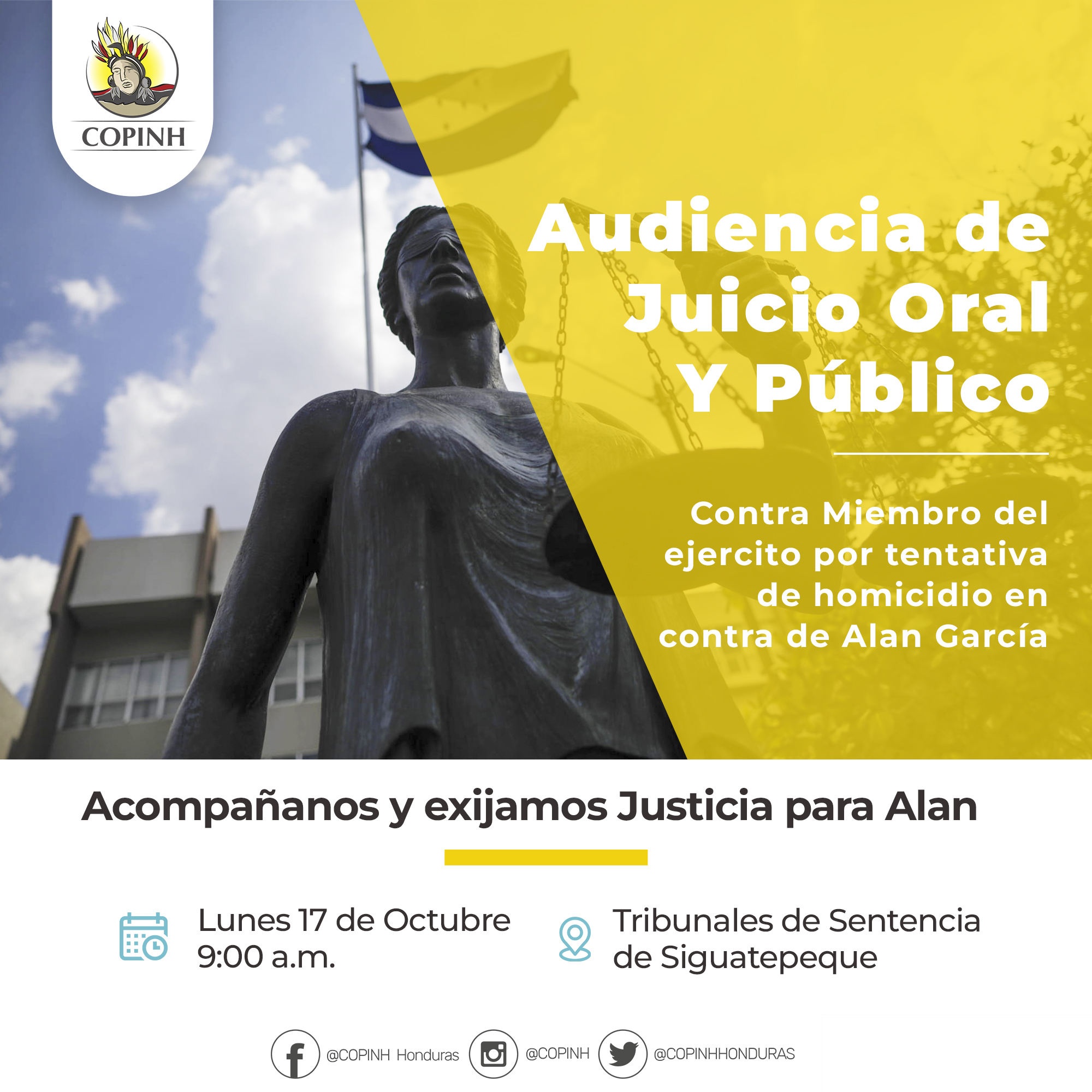 COPINH on Twitter: "#Atención | Lunes 17 de octubre inicia juicio oral y público contra Kevin ...