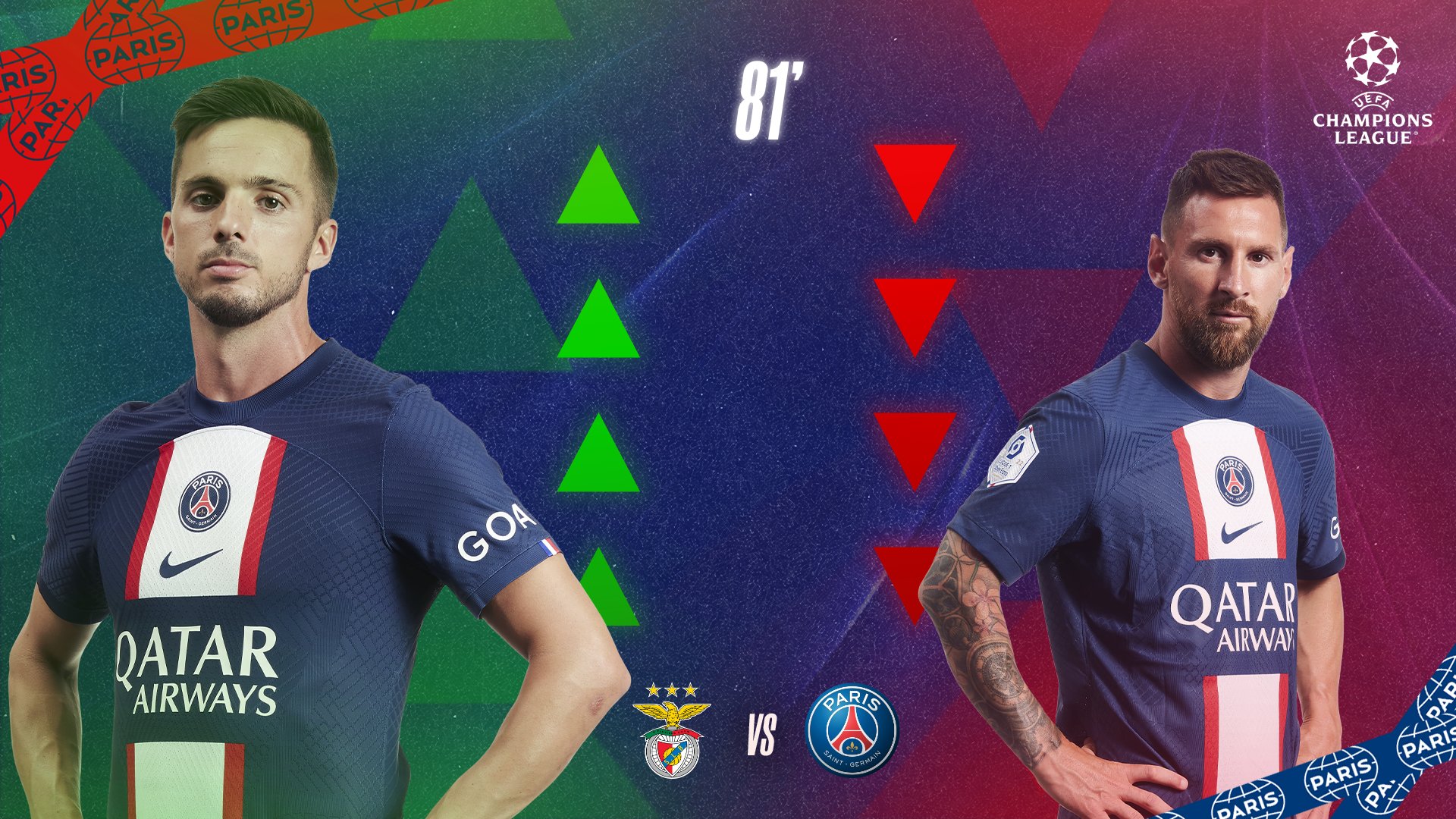 Paris Saint-Germain on Twitter: "⏱️ 81' @Pablosarabia92 replaces Leo Messi. 🔄 #UCL | #SLBPSG ...