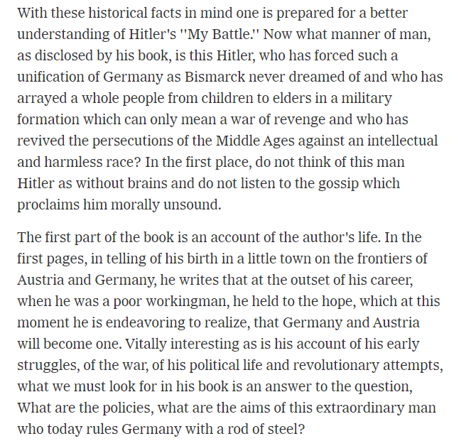 The 1933 review of Mein Kampf in the @nytime praised Hitler's ...