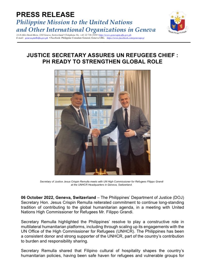 ABS-CBN News on Twitter: "PH Justice Sec. Remulla meets with UN High Commissioner for Refugees ...