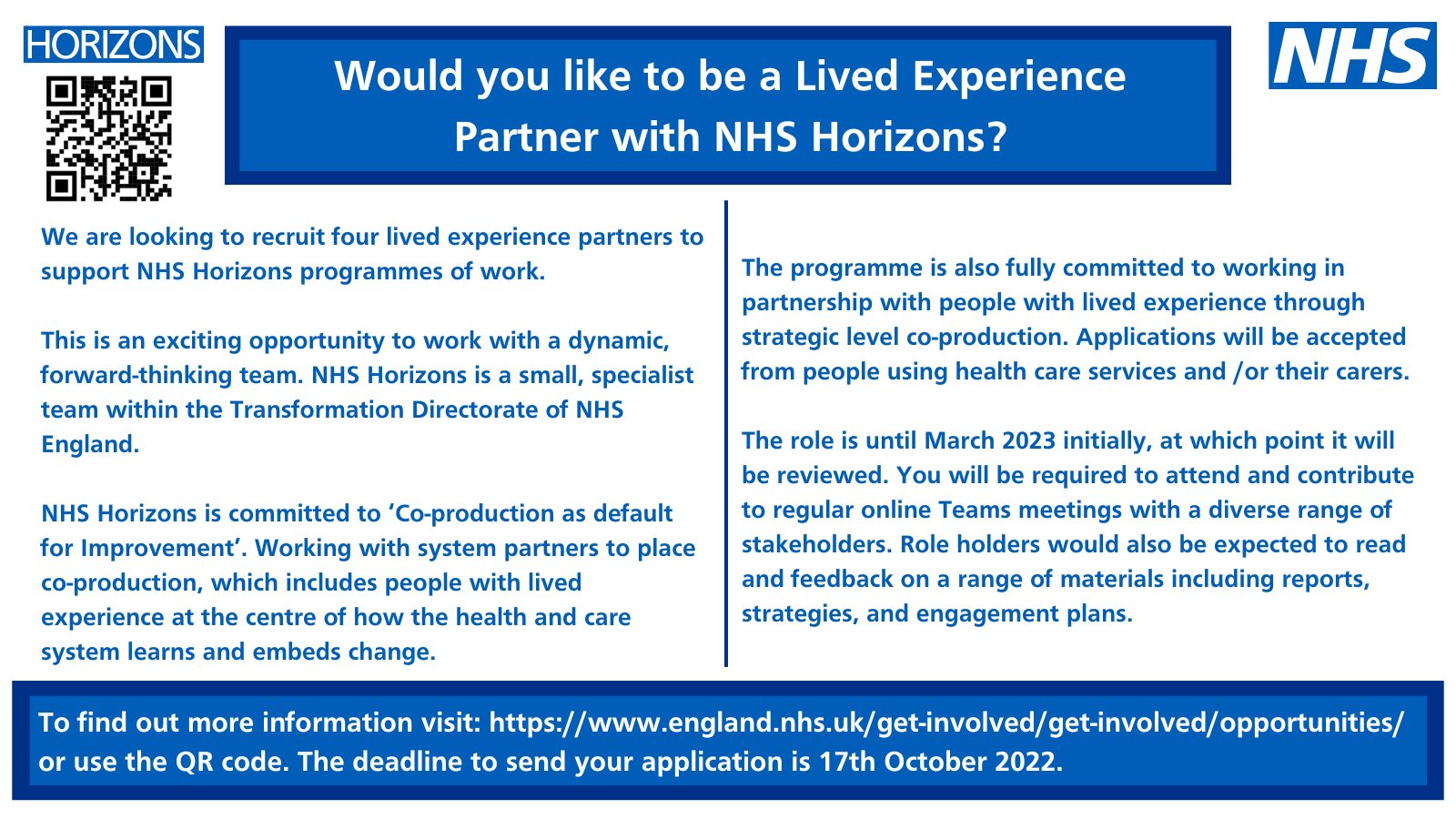 NHS Horizons on Twitter: "💡Would you like to be a lived experience partner with NHS Horizons We ...