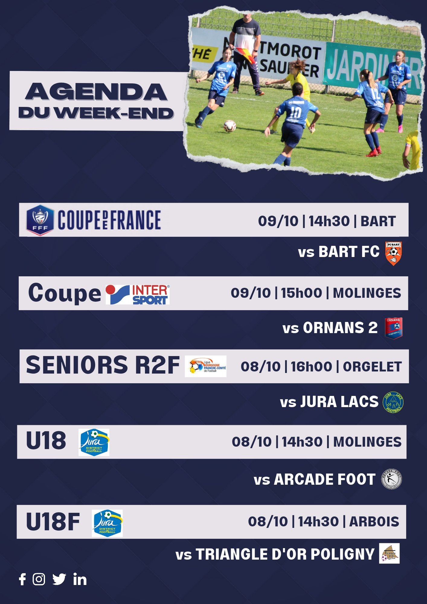 Jura Sud Foot on Twitter: "[Agenda JSF] 🔵⚪️ Agenda du Week-end du 08 et 09 octobre de nos ...