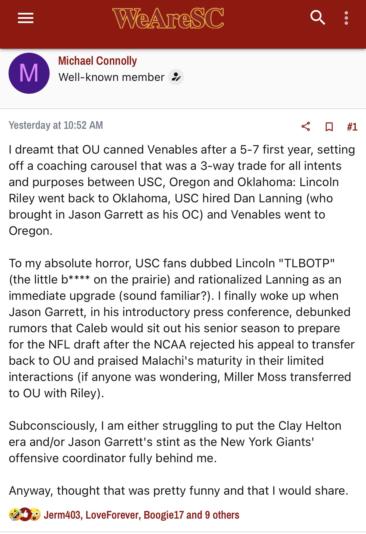 Message Board Geniuses on Twitter: "This poor #USC fan dreamt a terrible dream. Lincoln goes ...