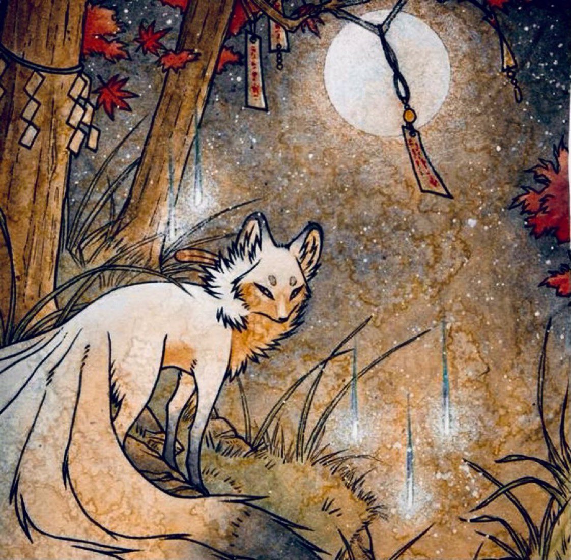 White Nine Tailed Fox Female Anime Original Girl Sword Kitsune White