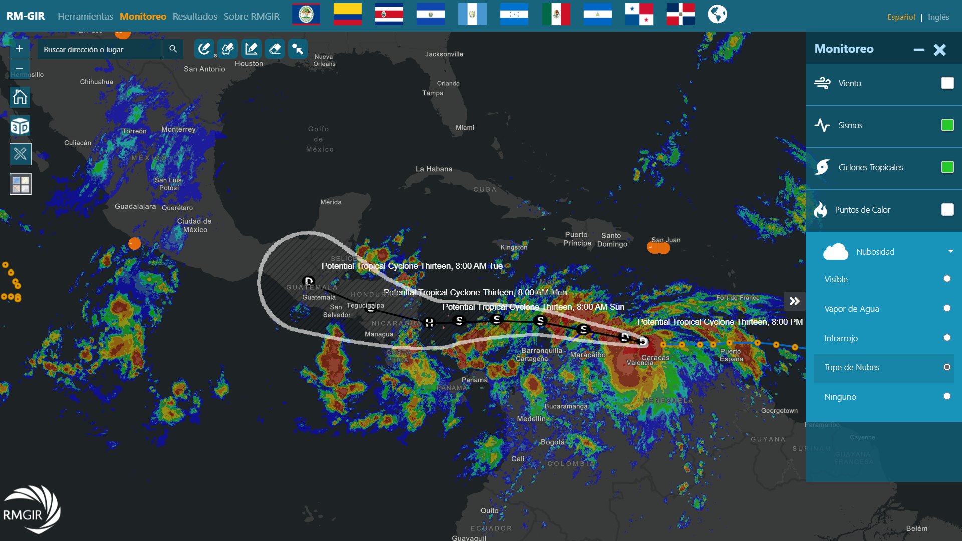 Proyecto Mesoamérica on Twitter: "Monitoreo #RMGIR 🕗14:24 GMT-6 🚩Potencial ciclón tropical 13 se ...