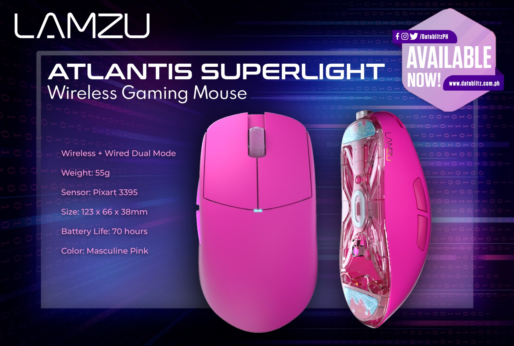 DataBlitz on Twitter: "SUPERLIGHT GAMING MOUSE! Lamzu Atlantis Superlight Wireless Gaming Mouse ...
