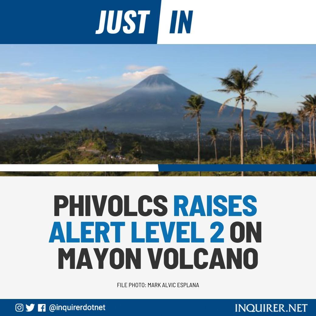 Inquirer on Twitter: "Phivolcs raises Alert Level 2 on Mayon Volcano on Friday due to increasing ...