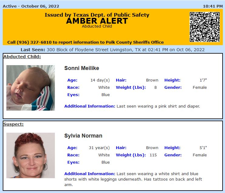 Texas Alerts On Twitter Active Amber Alert For Sonni Meilike From