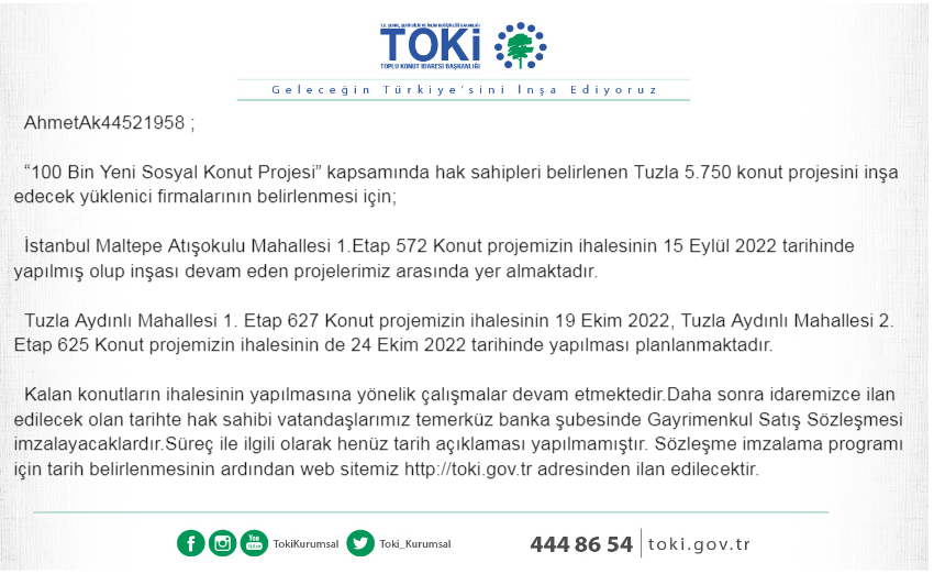 TOKİ on Twitter: "@AhmetAk44521958 Merhaba, Konu ile ilgili durumu aşağıda bilginize sunarız ...