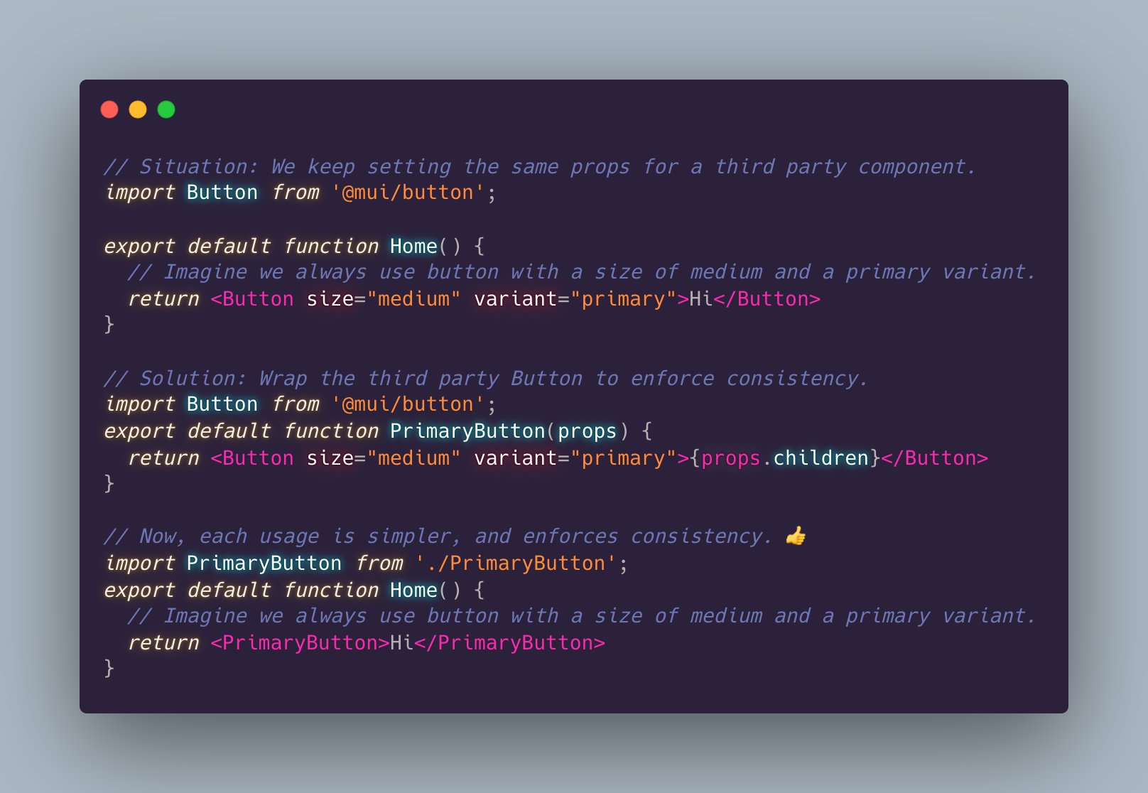 Cory House on Twitter: "Problem: When using a third party component library, it's common to set ...