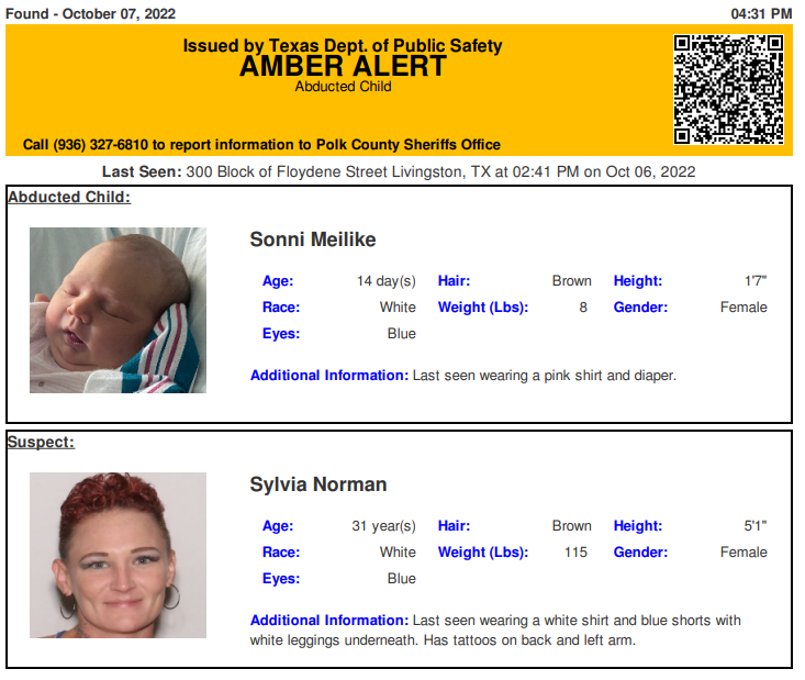 Texas Alerts On Twitter Discontinued Amber Alert For Sonni Meilike
