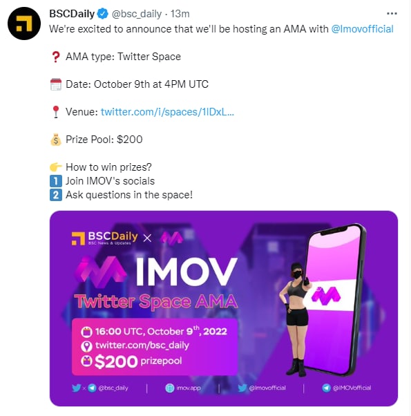 Imov on Twitter: "Official announcement from BSCDaily 🔥🔥 🗓 Date: October 9th at 4PM UTC 📍 Venue ...