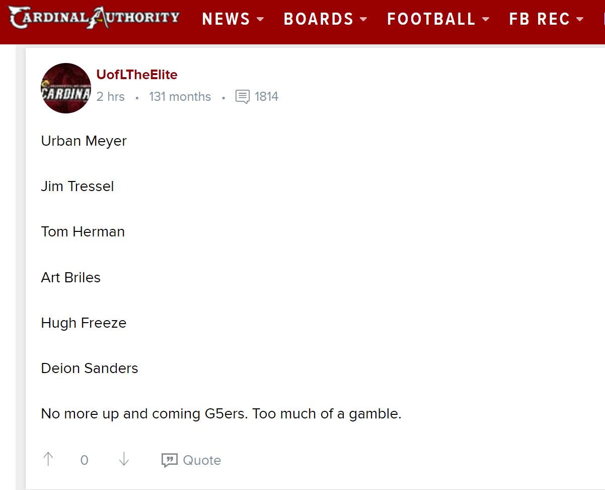 Message Board Geniuses on Twitter: "#Louisville Head Coach Hot Board Version 2.4: 1. Urban 2 ...