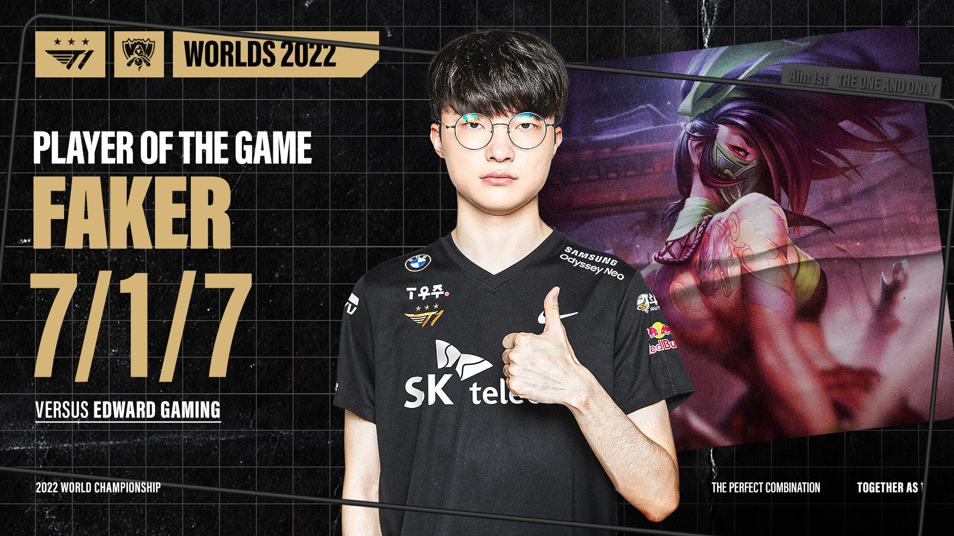T1 LoL on Twitter: "[#Worlds2022 Group Stage vs. EDG] 페칼리는 곧 진리. @faker 페이커 선수가 T1의 월즈 첫 POG입니다 ...