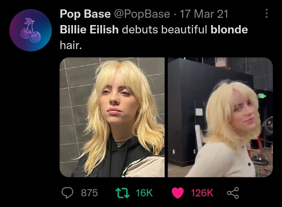Yaseene On Twitter The Popbase Tweet Billie Eilish Debuting Blonde