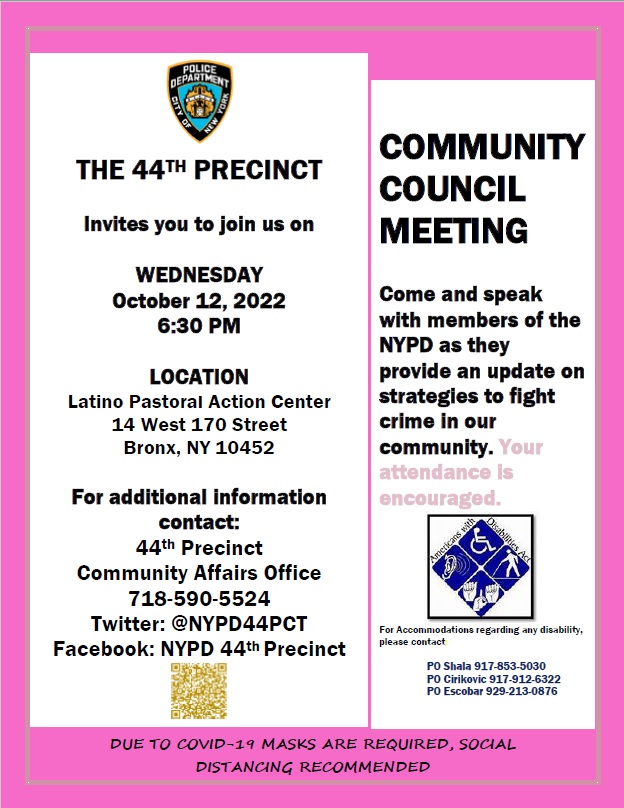 NYPD 44th Precinct on Twitter: "We invite you to join us for our community council meeting ...