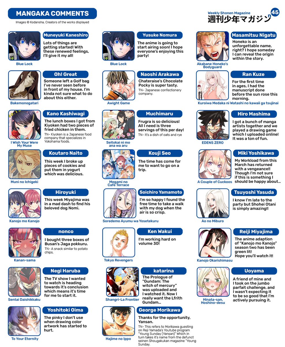 WizardKingAsta on Twitter: "RT @WSM_manga: Shonen Magazine issue 45 author comments! Translated ...
