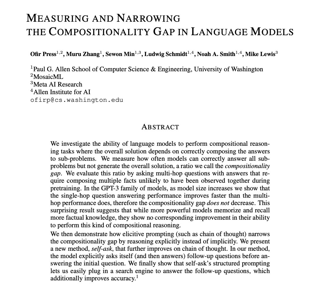 AK on Twitter: "Measuring and Narrowing the Compositionality Gap in Language Models abs: https ...