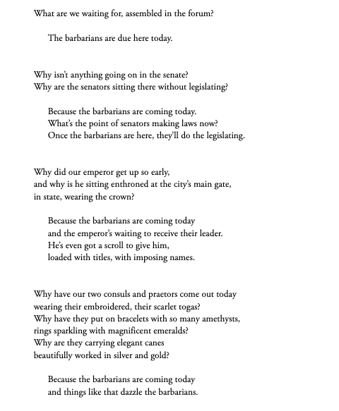 Poem of the day: "Waiting for the Barbarians" by C. P. Cavafy ...
