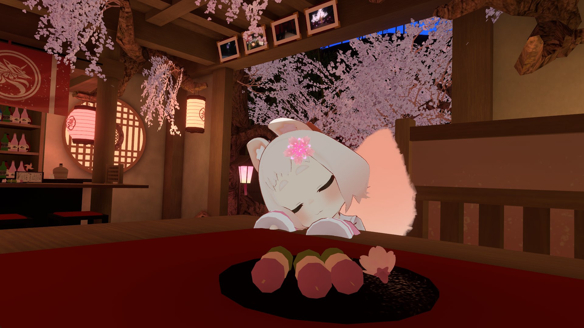 Charlotte(シャル) @VRchat on Twitter: "隠れ茶屋 -常櫻-【旧】 作者：桜女 幽鬼氏 満開の桜と名月、蛍の舞いを楽しむ隠れ茶屋。落ち着く和の装い。一人二人で佇ん ...