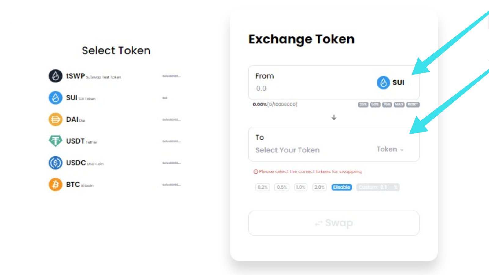 Sui Global on Twitter: "4. Select token for exchange 5. Select token you want to get 6. Swap ...