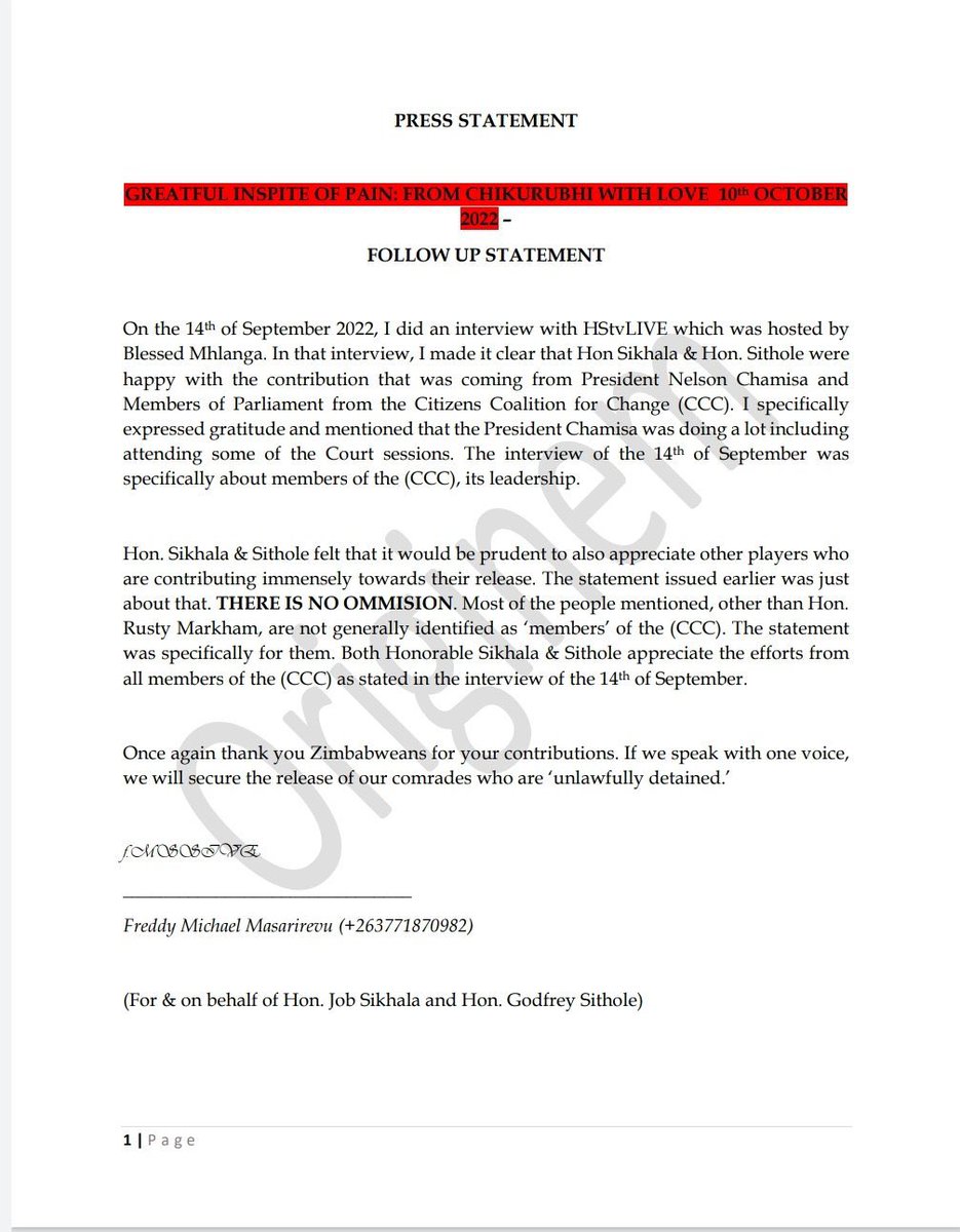 David Coltart on Twitter: "RT @CCCZimbabwe: Please note that they did so because they did a ...