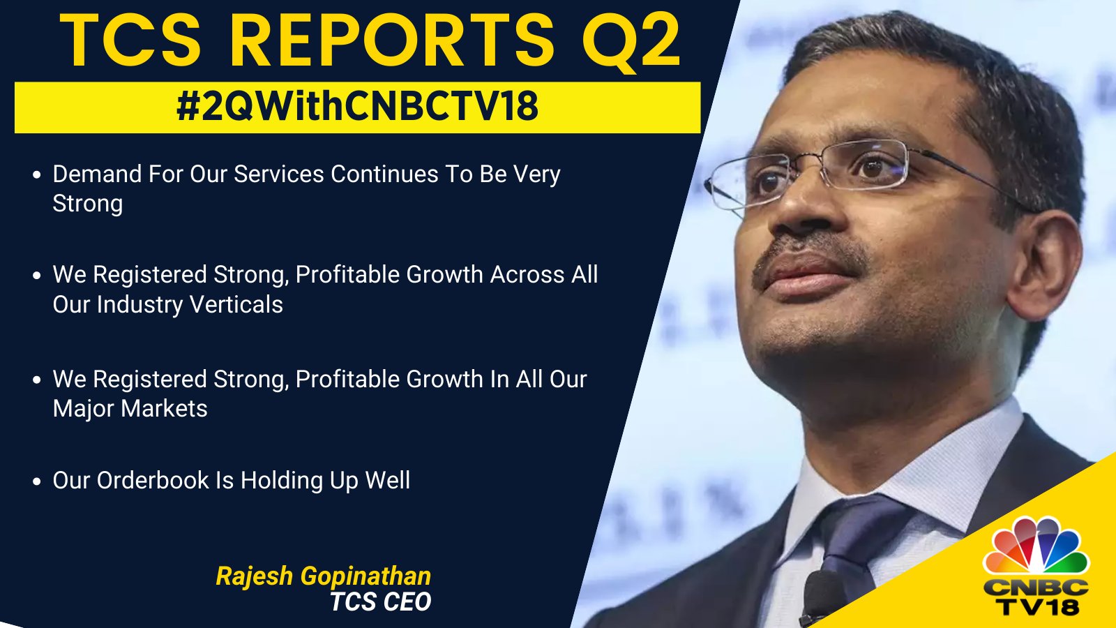 CNBC-TV18 on Twitter: "#2QWithCNBCTV18 | TCS reports Q2 earnings. "Our order book is holding up ...
