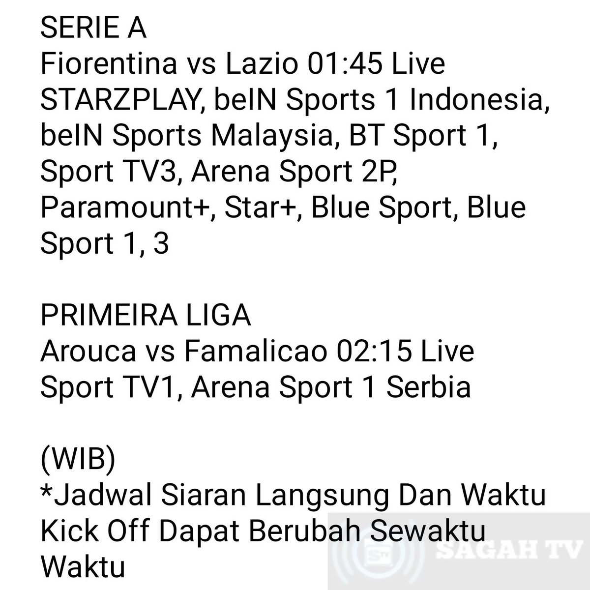sagahtvlive on Twitter: "#Jadwal Siaran Langsung Epl, Laliga, Serie A Dan Primeira Liga"