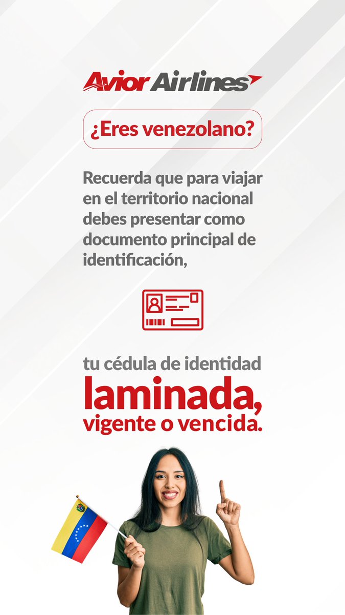 Avior Airlines on Twitter: "¿Eres venezolano? Recuerda que si vas a viajar en el territorio ...